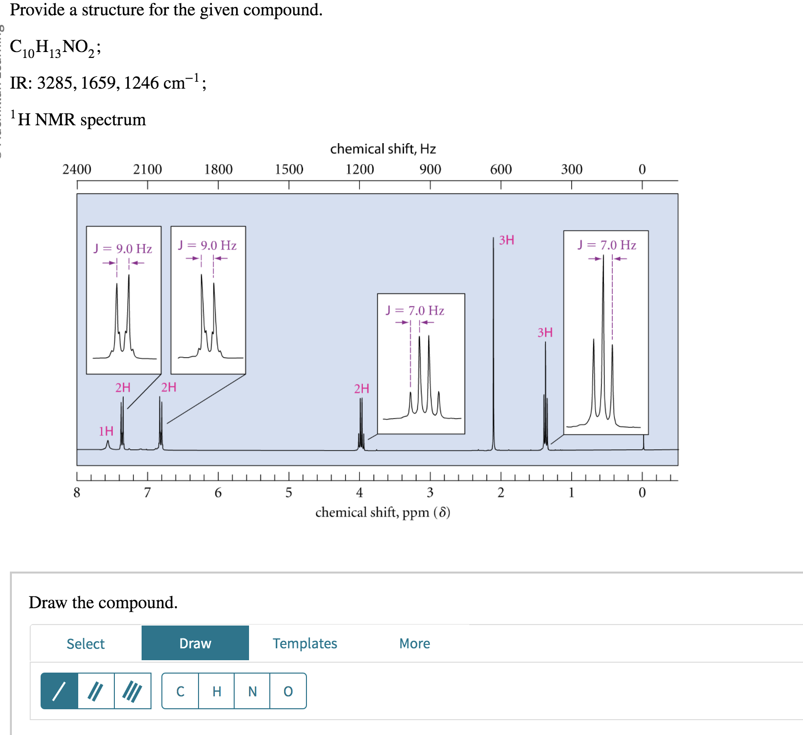 Solved Provide a structure for the given compound. C10H13NO2 | Chegg.com