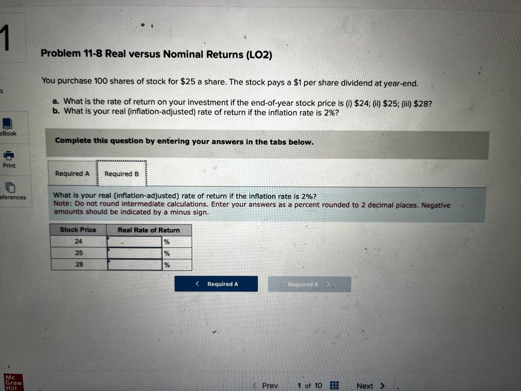 Solved Problem 11-8 ﻿Real versus Nominal Returns (LO2)You | Chegg.com