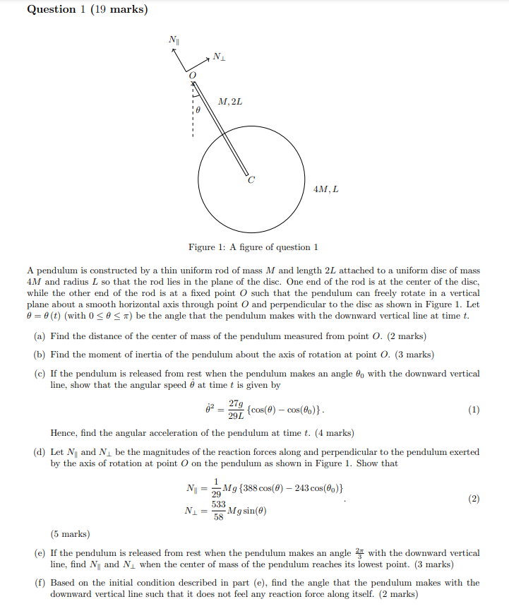 Solved r 1 gure 1: A ngure or question 1 A pendulum is | Chegg.com