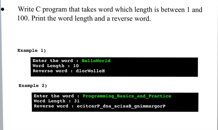 Solved »Write C program that takes word which length is | Chegg.com