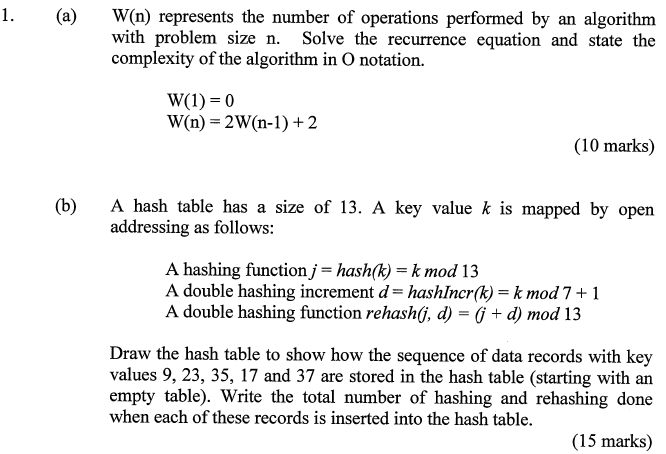 Solved 1. (a) W(n) represents the number of operations | Chegg.com