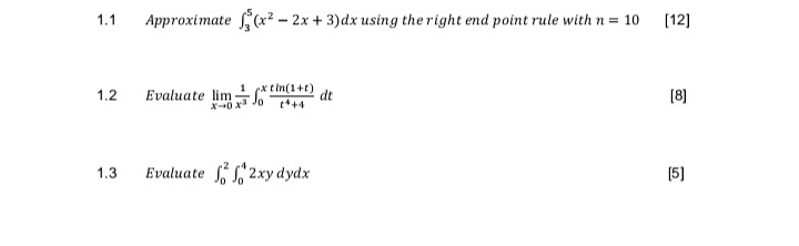 Solved 1.1 Approximate ∫35(x2−2x+3)dx using the right end | Chegg.com