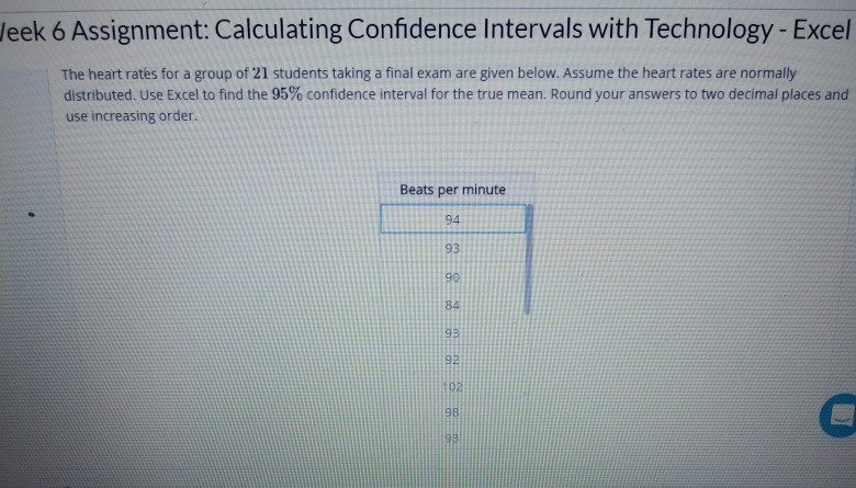 Jeek 6 Assignment: Calculating Confidence intervals | Chegg.com