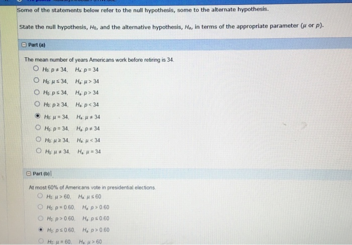 Solved Some of the statements below refer to the null | Chegg.com