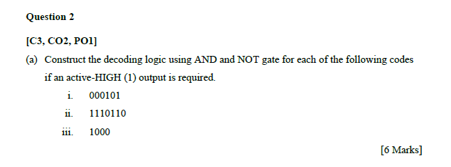 Solved Question 2 [C3, CO2, POI] (a) Construct the decoding | Chegg.com