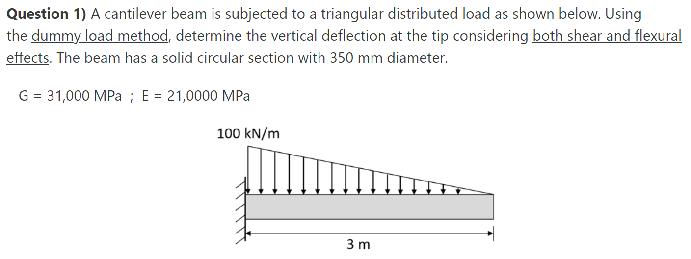 Solved Question 1) A cantilever beam is subjected to a | Chegg.com
