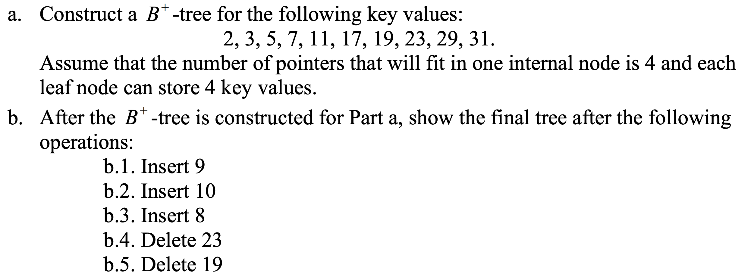 Solved a. Construct a B* -tree for the following key values: | Chegg.com
