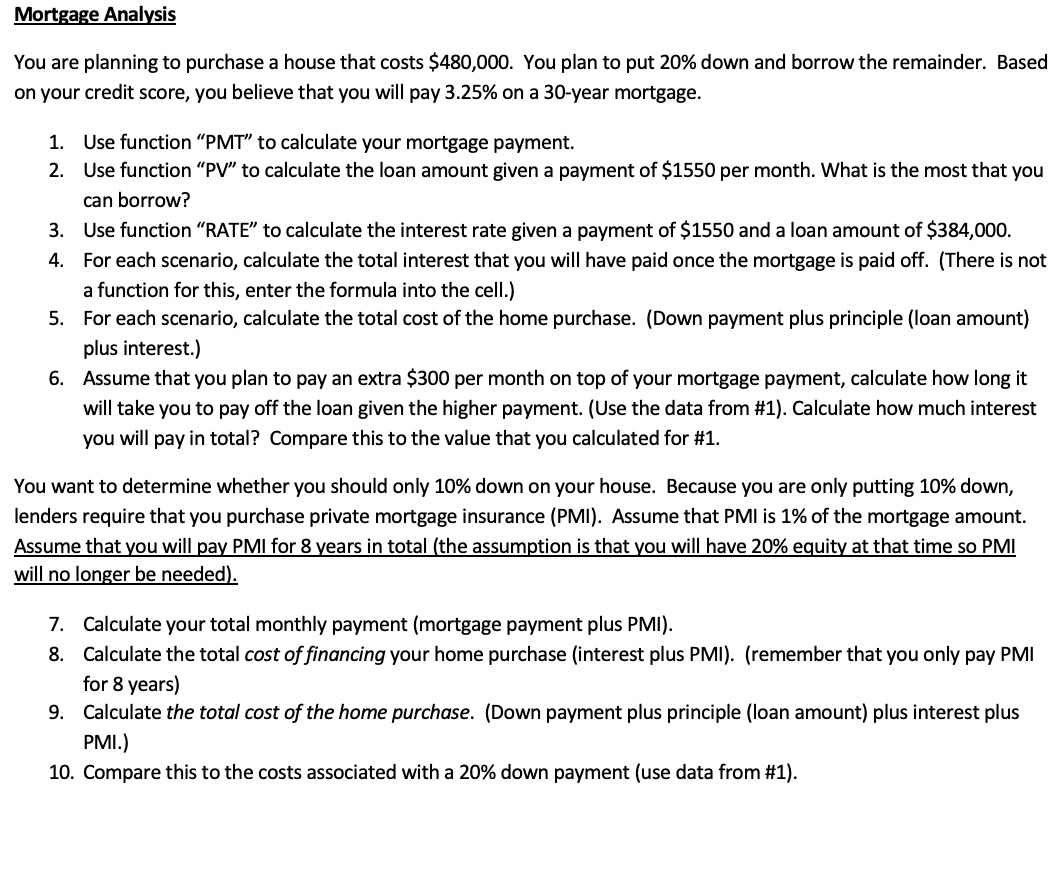 Solved Mortgage Analysis You are planning to purchase a | Chegg.com
