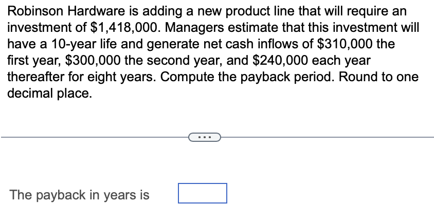 Solved Robinson Hardware is adding a new product line that | Chegg.com