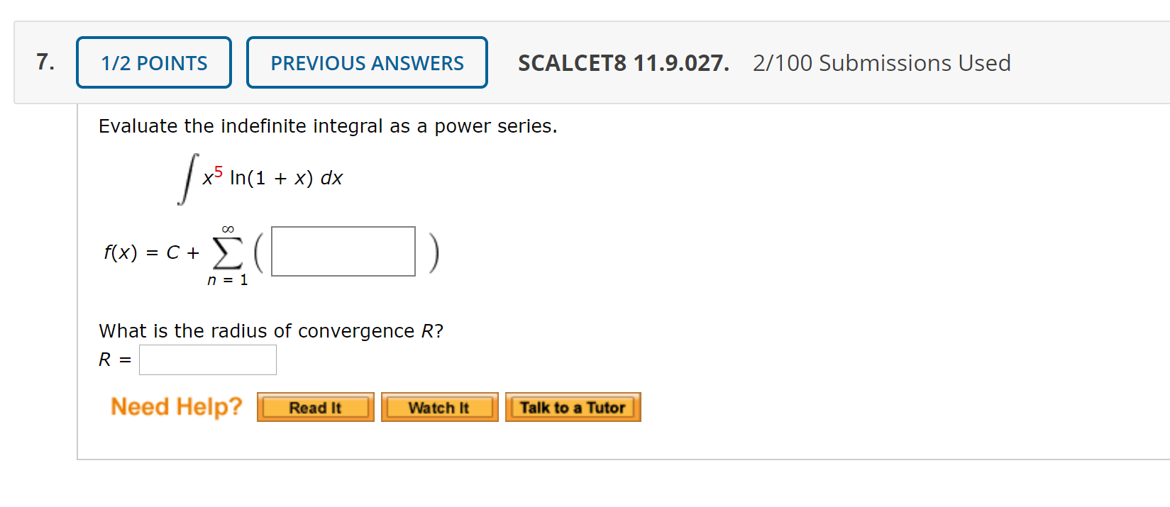 Solved 4/6 POINTS PREVIOUS ANSWERS SCALCET8 11.9.013. 20/100 | Chegg.com