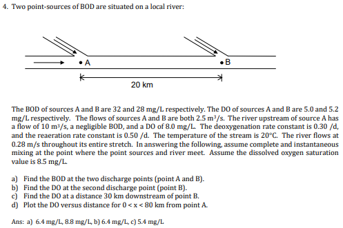Solved 4. Two point sources of BOD are situated on a local | Chegg.com
