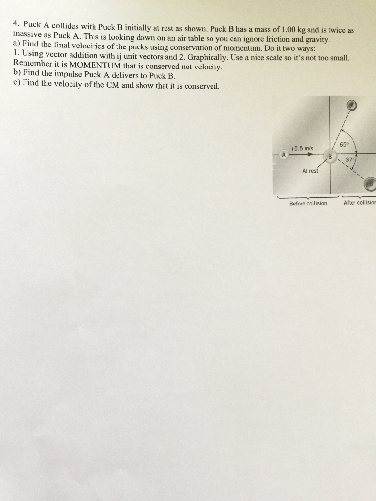 Solved 4. Puck A collides with Puck B initially at rest as | Chegg.com