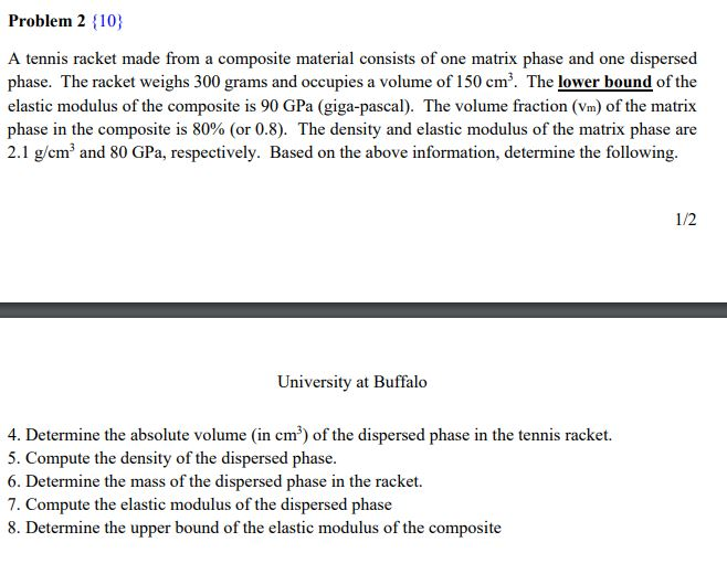 Problem 2 {10} A tennis racket made from a composite | Chegg.com