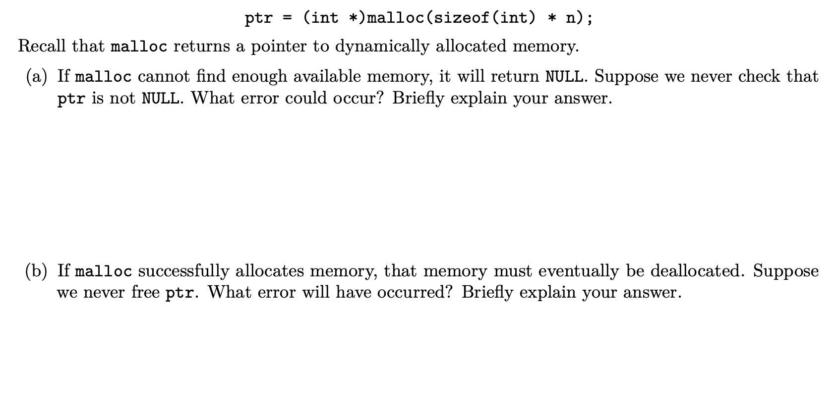 Solved Ptr Int Mallocsizeof Int N Recall That 4049