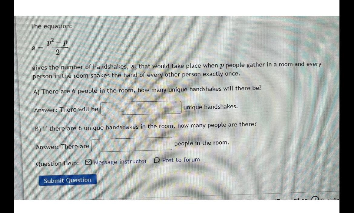 Solved The equation: s=2p2−p gives the number of handshakes, | Chegg.com