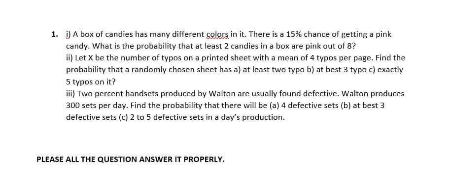 Solved 1. i) A box of candies has many different colors in | Chegg.com