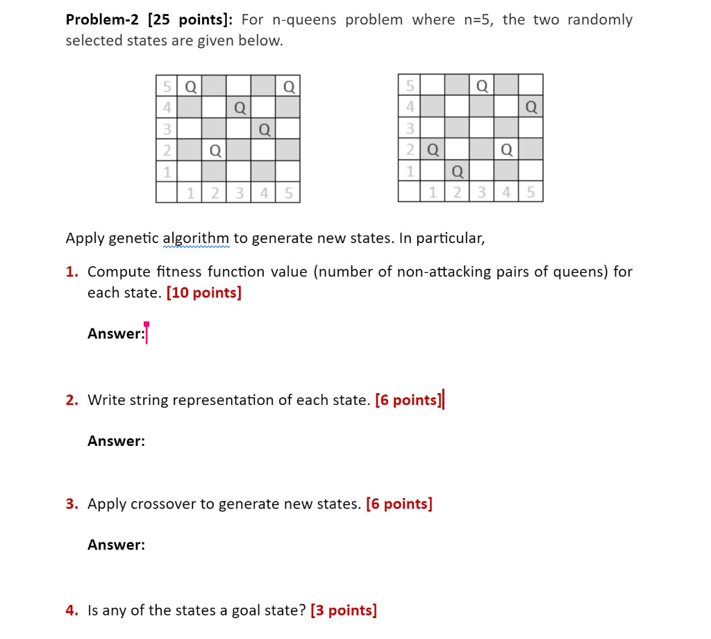 Solved Problem-2 (25 points]: For n-queens problem where | Chegg.com
