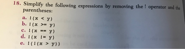 Solved implify the following expressions by removing the ! | Chegg.com