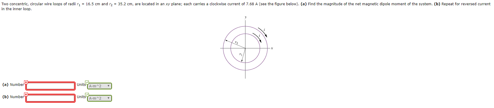 Solved Two concentric, circular wire loops of radii r1 = | Chegg.com