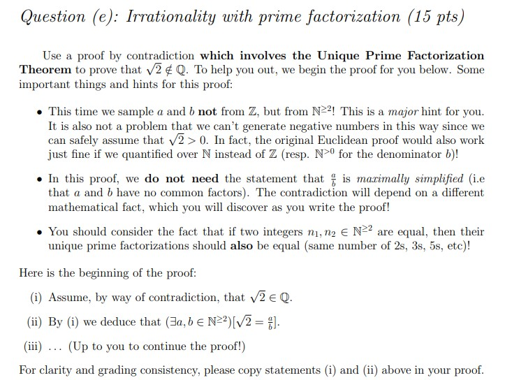 Solved Question (e): Irrationality with prime factorization | Chegg.com