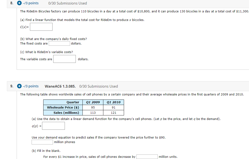Solved 8. + -13 points 0/30 Submissions Used The RideEm | Chegg.com