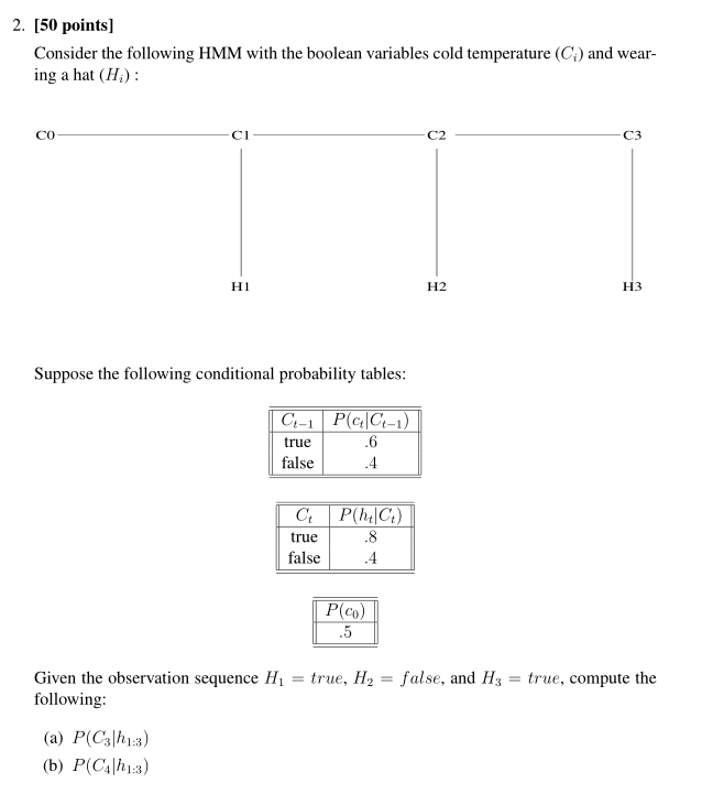 2. [50 points) Consider the following HMM with the | Chegg.com