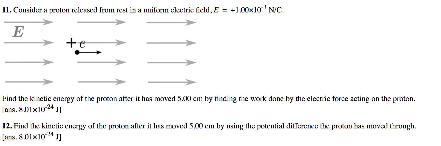 Solved 11. Consider a proton released from rest in a uniform | Chegg.com