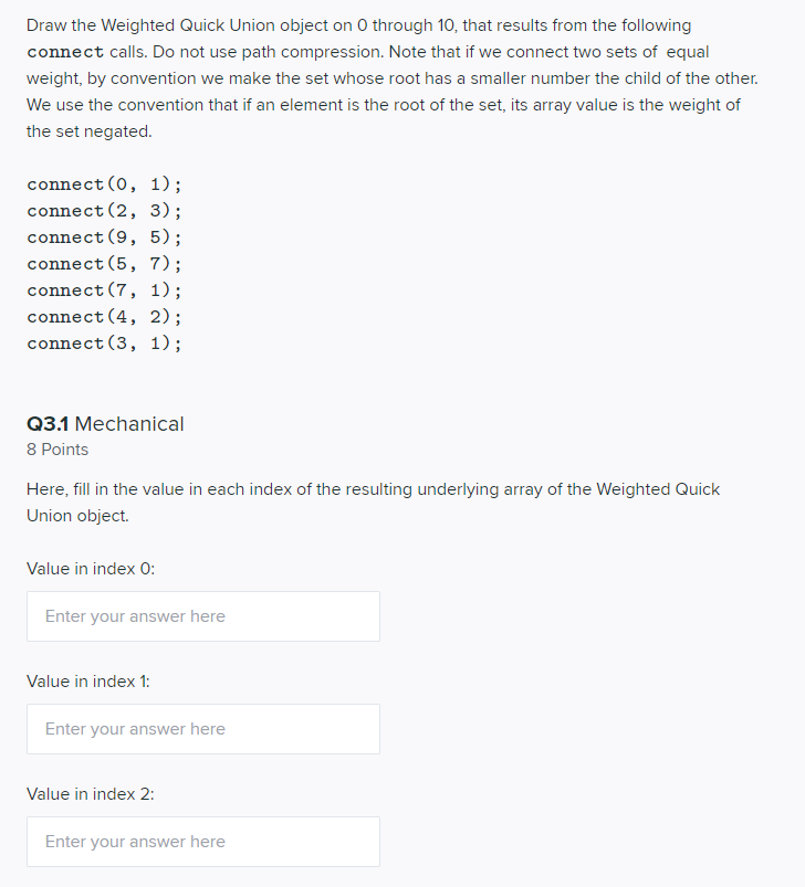 Draw the Weighted Quick Union object on 0 through 10, | Chegg.com
