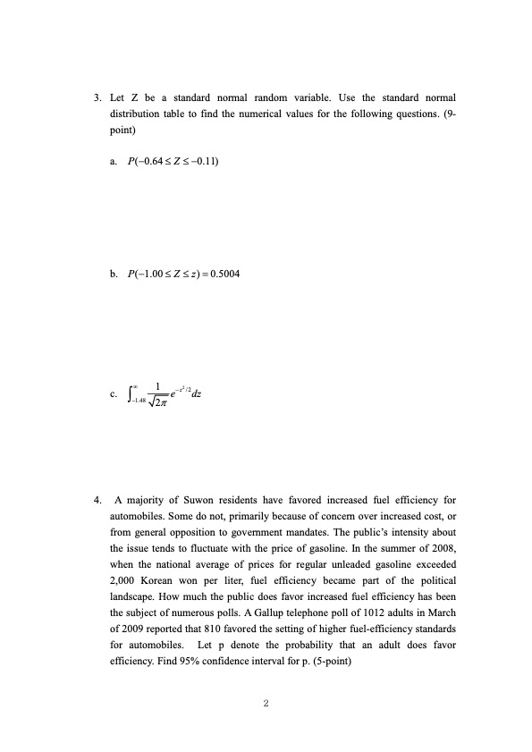 Solved 3 Let Z Be A Standard Normal Random Variable Use 8770