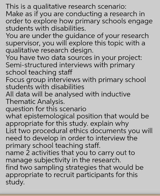 Solved This is a qualitative research scenario: Make as if | Chegg.com