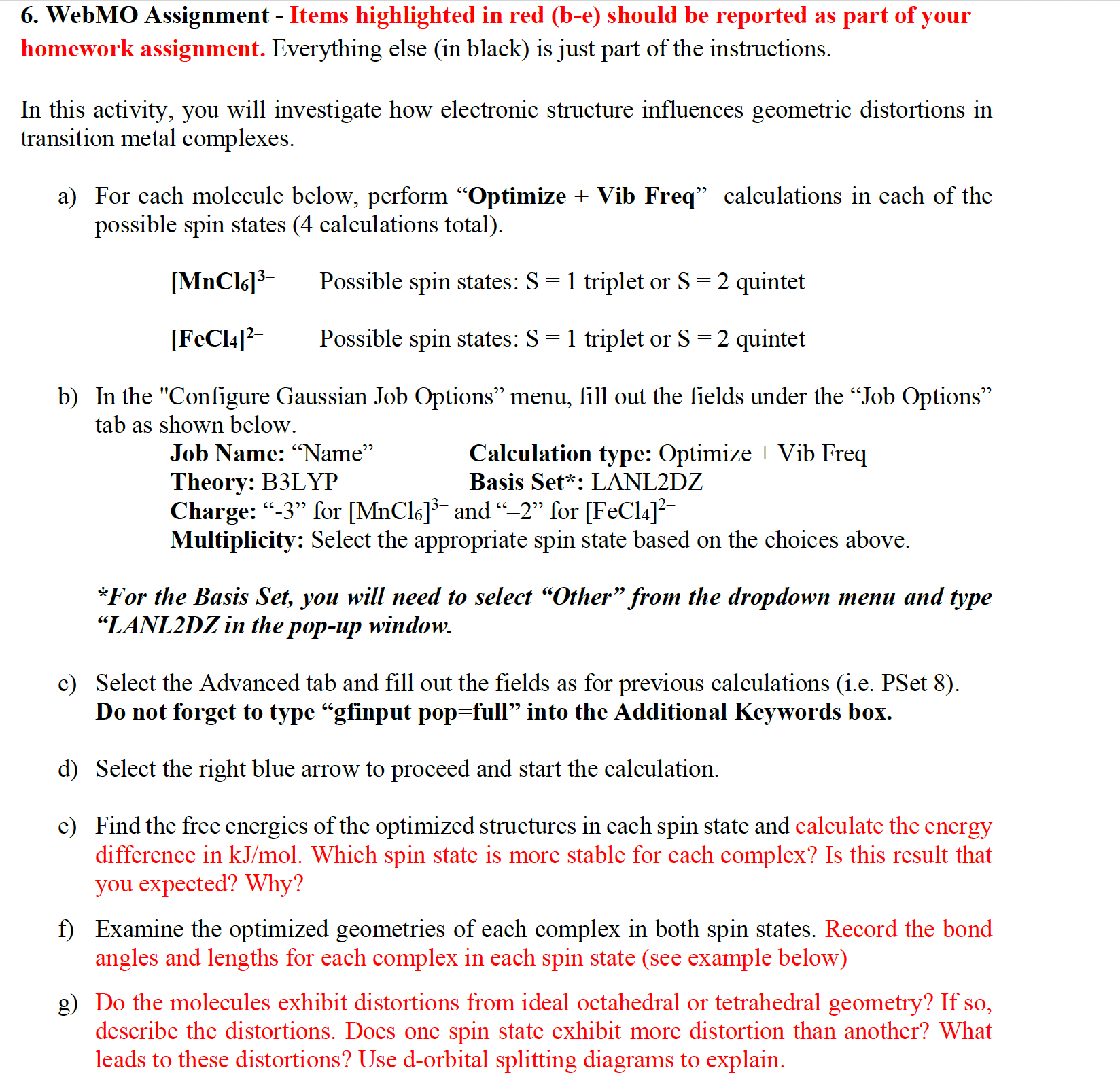 Solved WebMO Assignment - ﻿Items highlighted in ﻿red (b-e) | Chegg.com