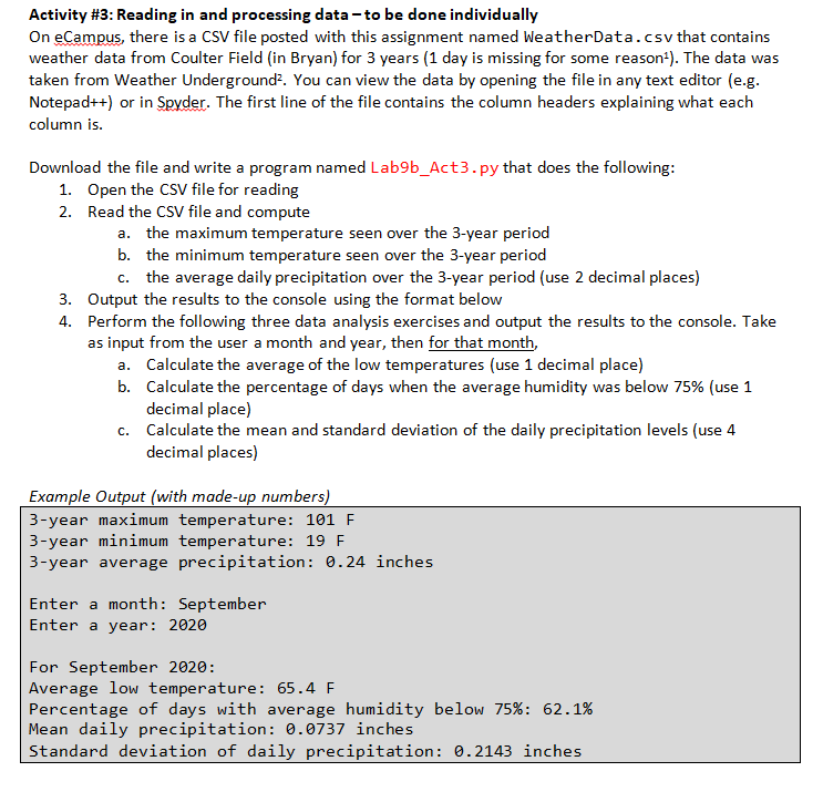 Activity #3: Reading in and processing data-to be | Chegg.com