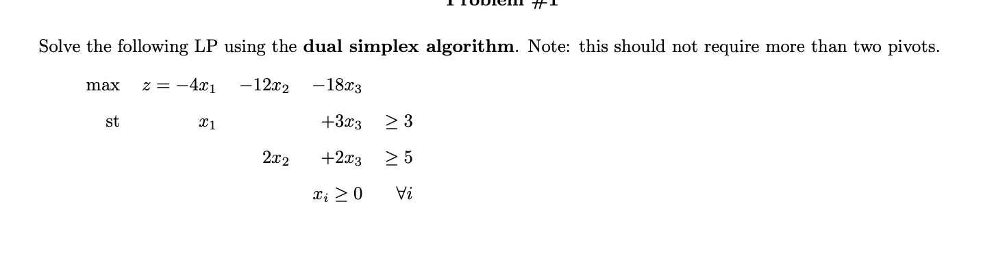 Solved Solve the following LP using the dual simplex | Chegg.com