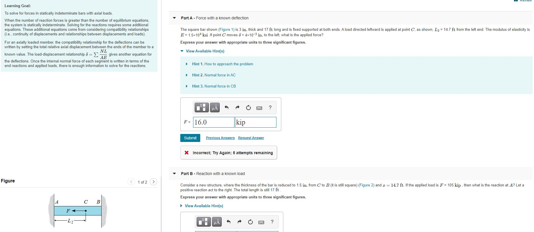 Solved Part A - Force with a known deflection Learning Goal: | Chegg.com