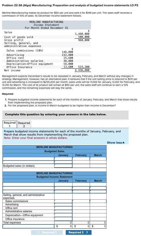 Solved Problem 22-3A (Algo) Manufacturing: Preparation and | Chegg.com