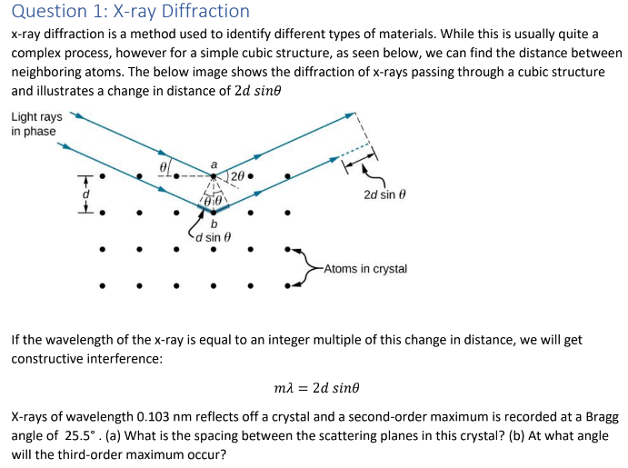 Solved Question 1: X-ray Diffraction x-ray diffraction is a | Chegg.com