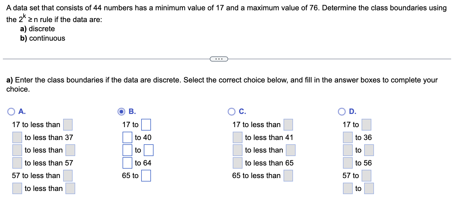 Solved A data set that consists of 44 numbers has a minimum | Chegg.com