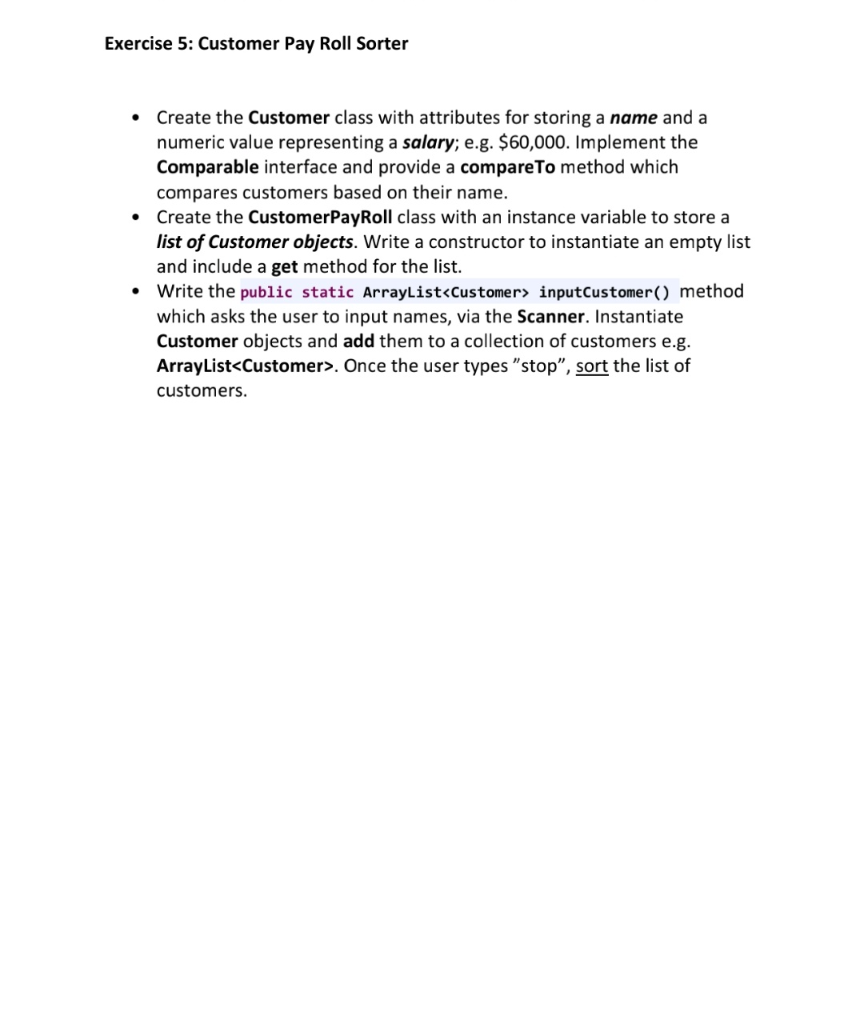 Solved Exercise 5 Customer Pay Roll Sorter Create The 