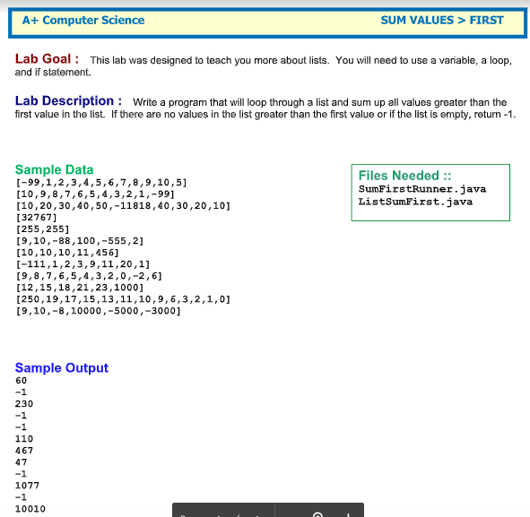 Solved A Computer Science Sum Valuesfirst Lab Goalthis Lab 6902