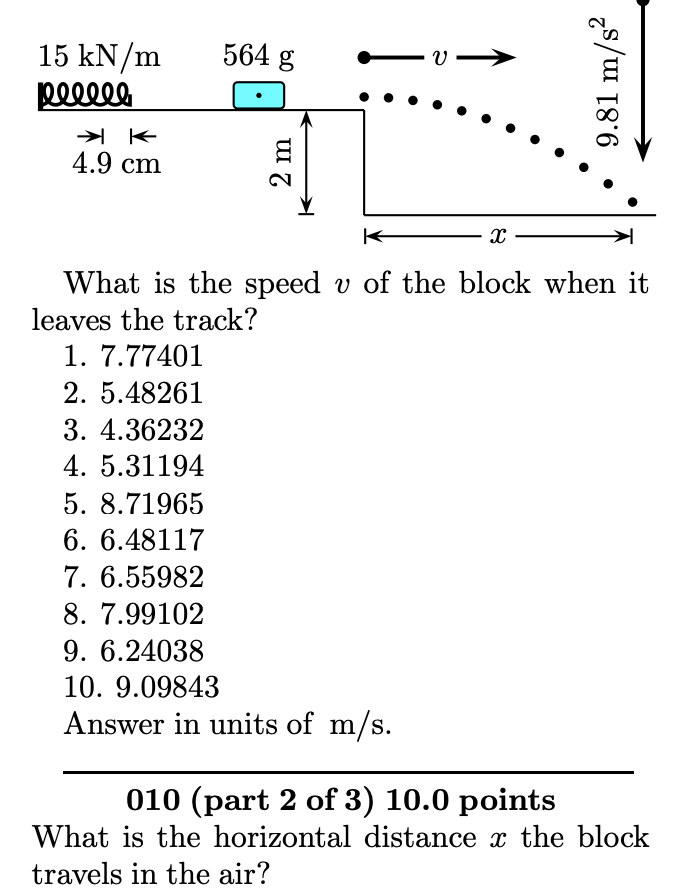 Solved A block is pushed against the spring with spring | Chegg.com