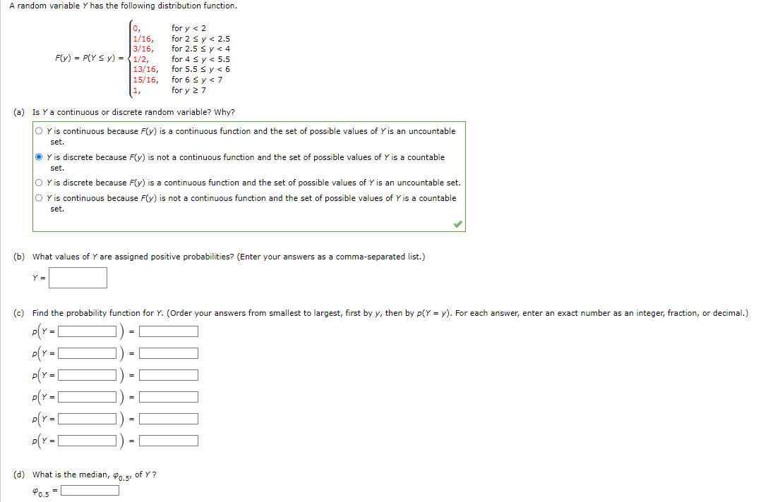 Solved A random variable Y has the following distribution | Chegg.com
