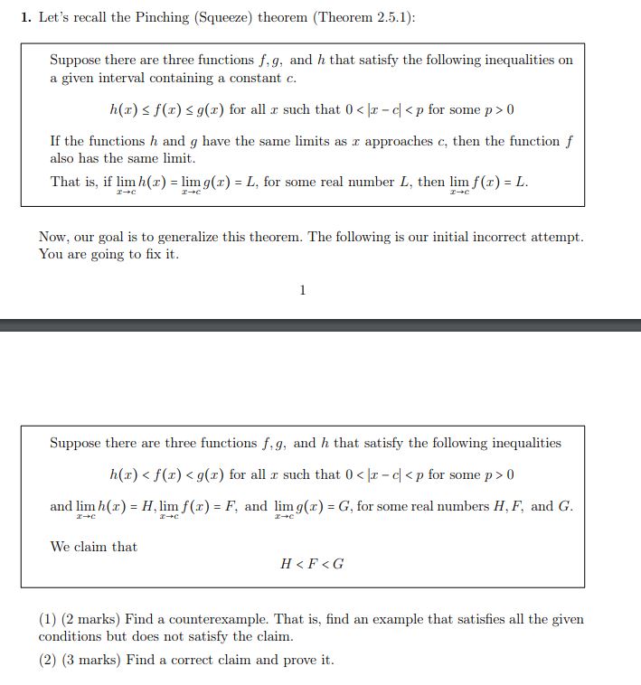 Solved 1. Let's recall the Pinching (Squeeze) theorem | Chegg.com