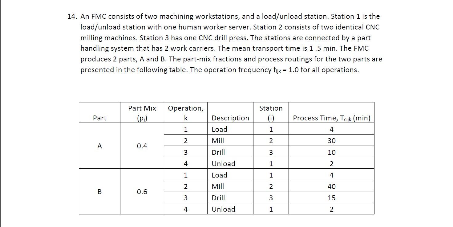 Solved 14. An FMC consists of two machining workstations, | Chegg.com