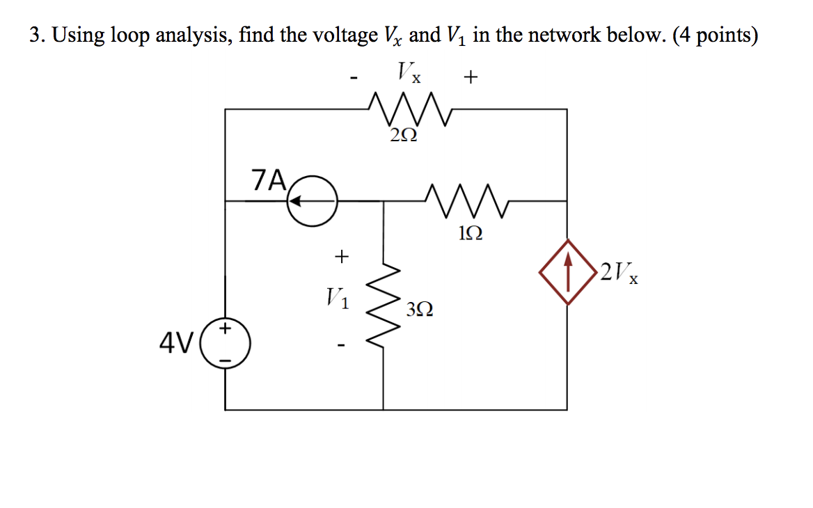 Solved 3. Using loop analysis, find the voltage Vx and V4 in | Chegg.com