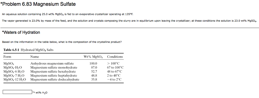"Problem 6.83 Magnesium Sulfate An aqueous solution | Chegg.com