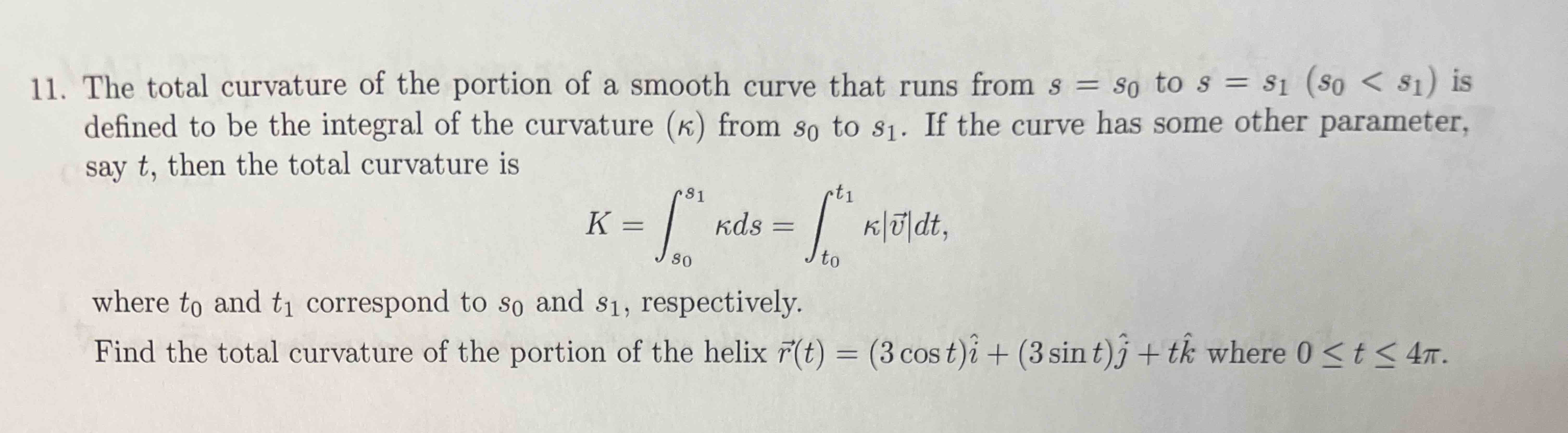 Solved The total curvature of ﻿the portion of ﻿a smooth | Chegg.com