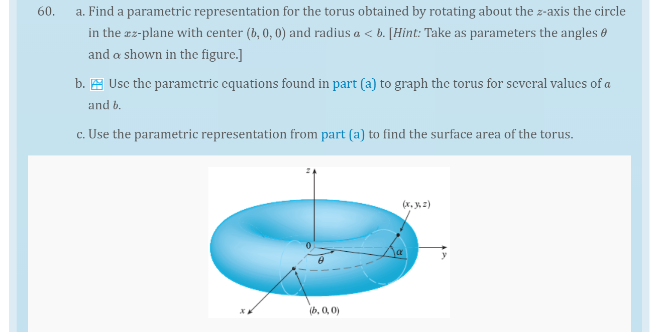 Solved a. Find a parametric representation for the torus | Chegg.com