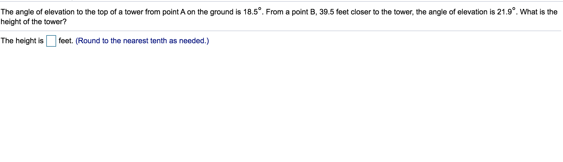 Solved The angle of elevation to the top of a tower from | Chegg.com