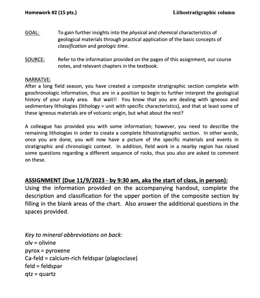 Solved Homework \#2 (15 pts.) Lithostratigraphic column | Chegg.com