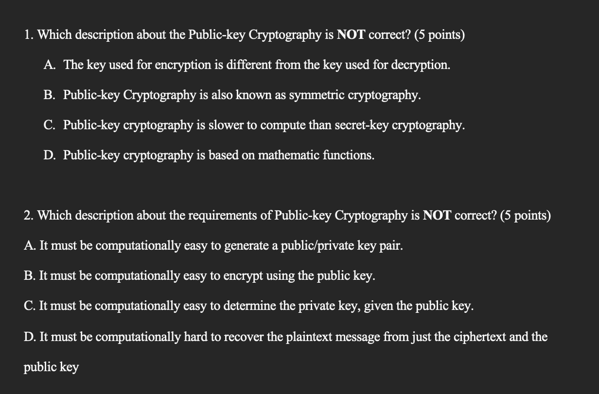 Solved 1. Which description about the Public-key | Chegg.com